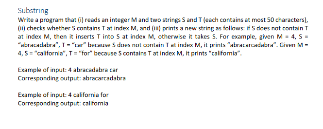 Solved Substring Write A Program That I Reads An Integer M 1175