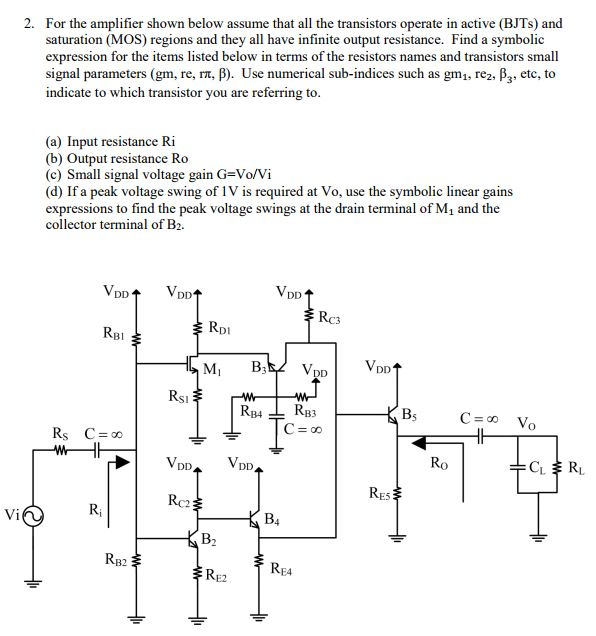 2. For the amplifier shown below assume that all the | Chegg.com