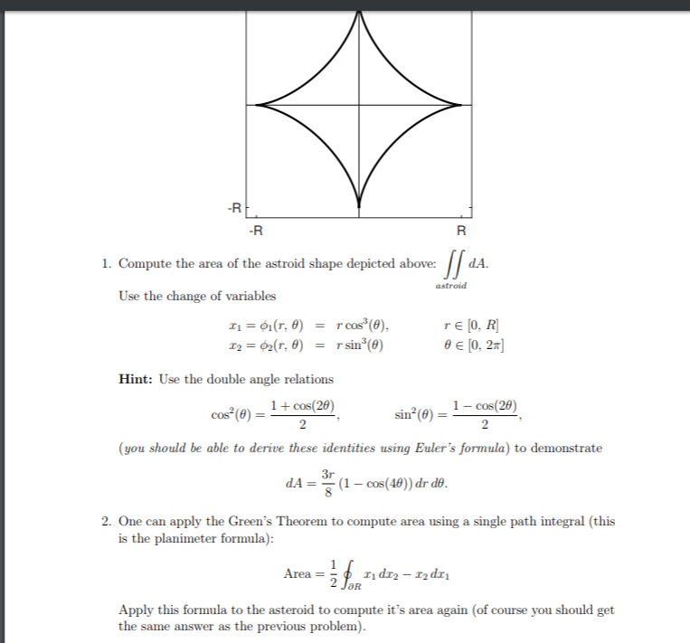 Solved 1. Compute the area of the astroid shape depicted | Chegg.com