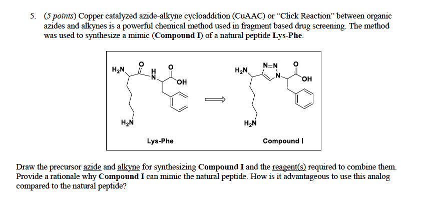 Solved (5 points) Copper catalyzed azide-alkyne | Chegg.com