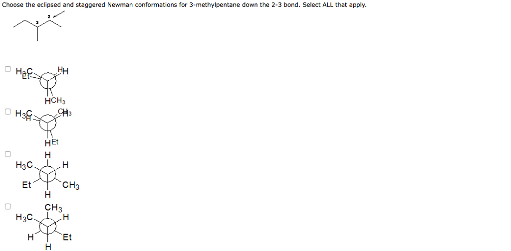 Solved Choose the eclipsed and staggered Newman | Chegg.com