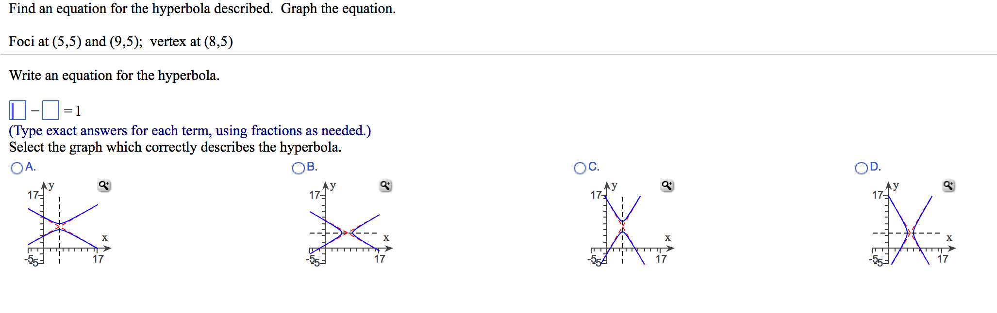 Solved Find An Equation For The Hyperbola Described Graph 1448