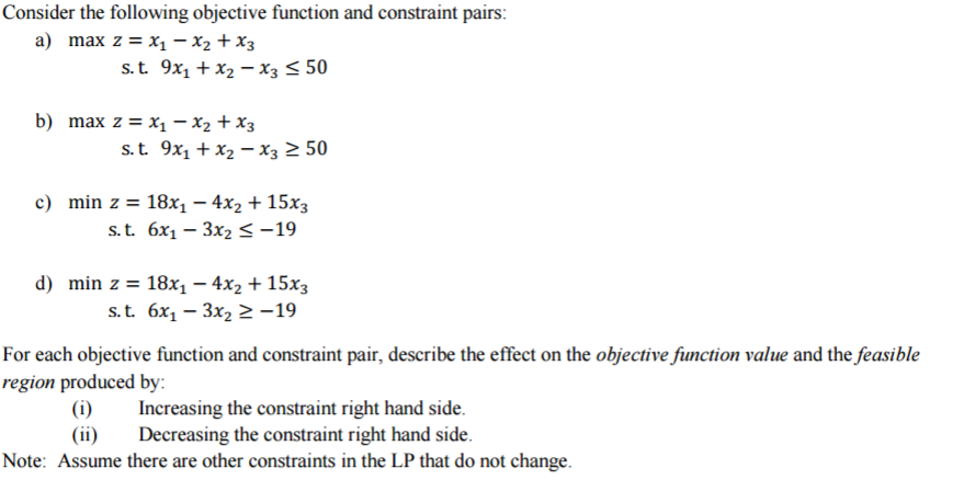Solved Consider the following objective function and | Chegg.com