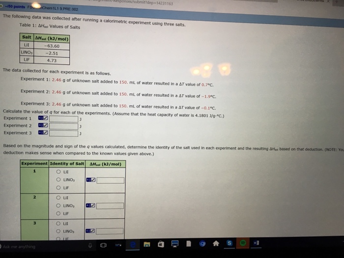 Solved The Following Data Was Collected After Running A 