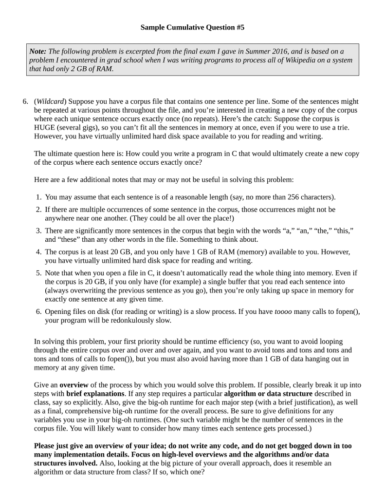 Sample Cumulative Question #5 Note: The following | Chegg.com