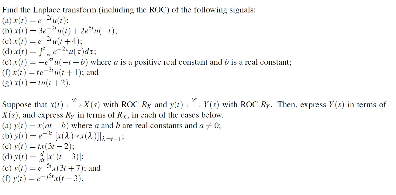 Solved Find the Laplace transform (including the ROC) of the | Chegg.com