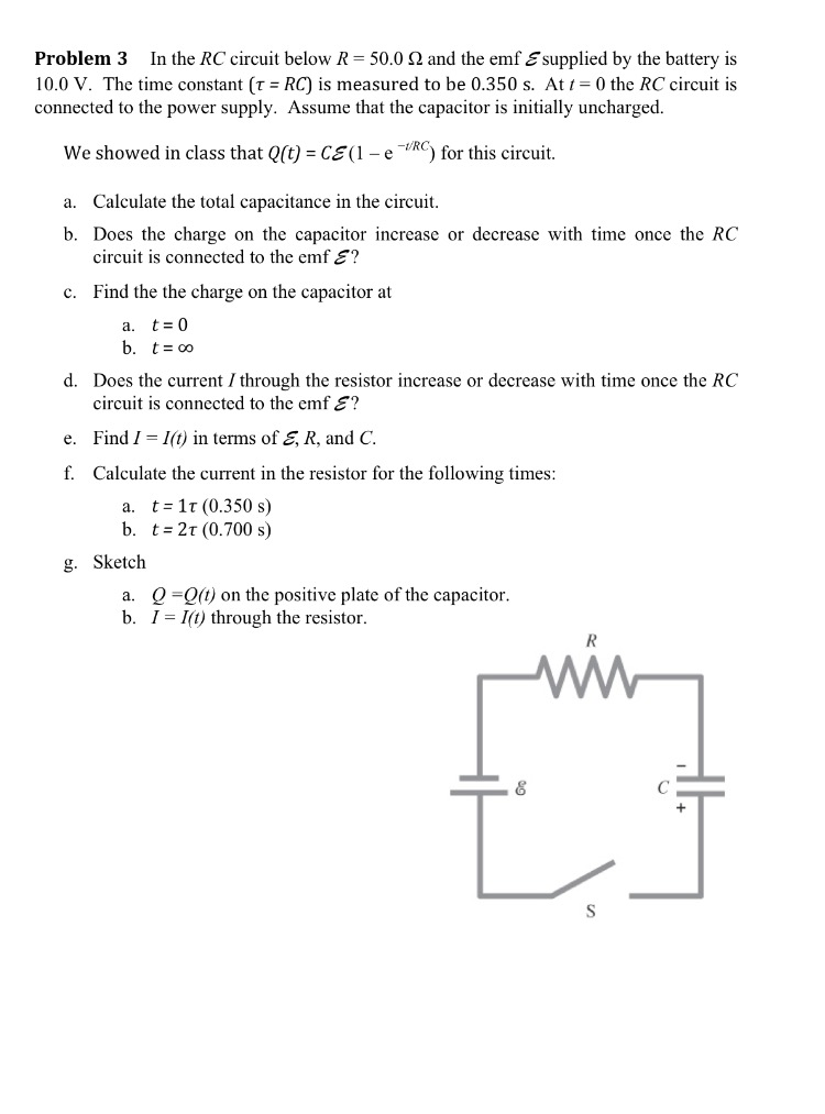 Solved In the RC circuit below R = 50.0 Ohm and the emf | Chegg.com