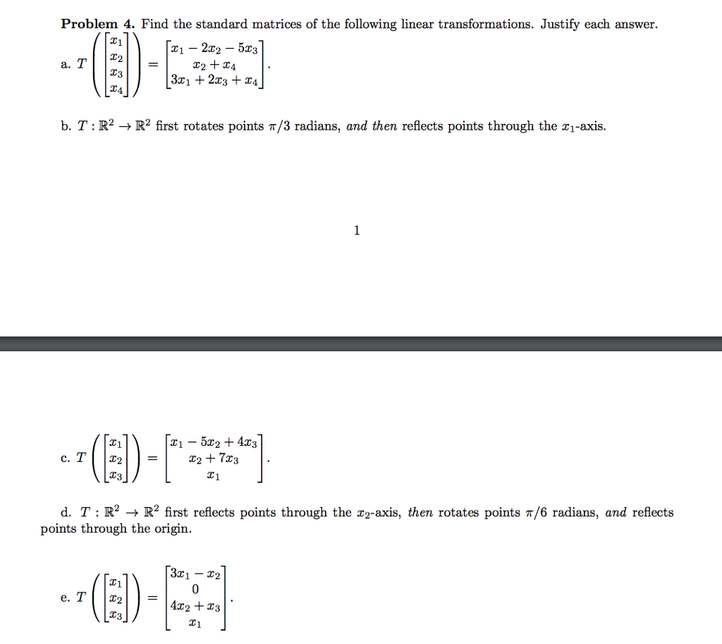 Solved Find the standard matrices of the following linear | Chegg.com