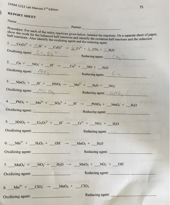 Solved Procedure: For cache of the redox reactions given | Chegg.com