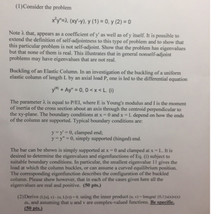 Consider the problem x^2y" = lambda (xy' - y), y(1) = | Chegg.com
