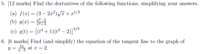 Solved Find the derivatives of the following functions, | Chegg.com