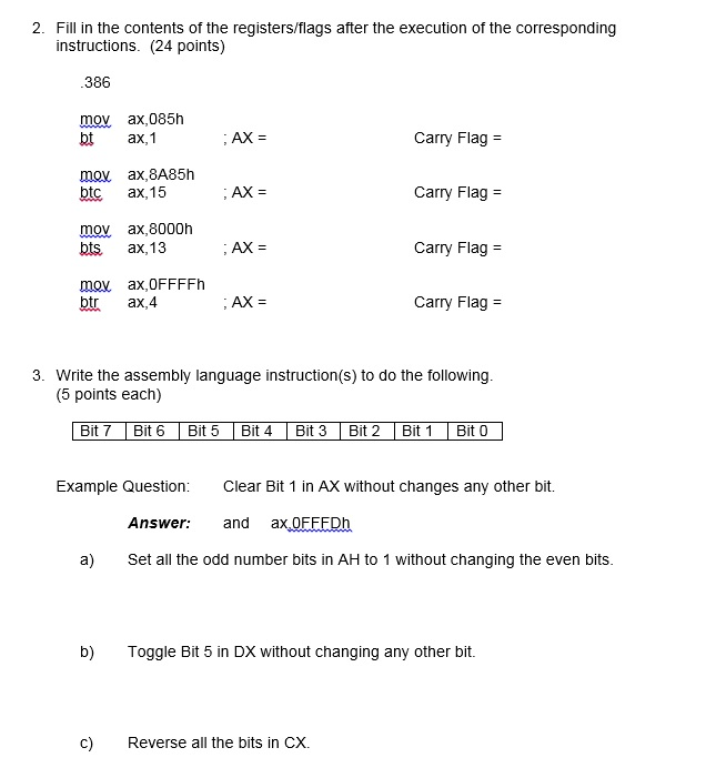 Solved 2. Fill in the contents of the registers/flags after | Chegg.com