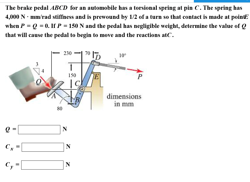 Solved The brake pedal ABCD for an automobile has a | Chegg.com