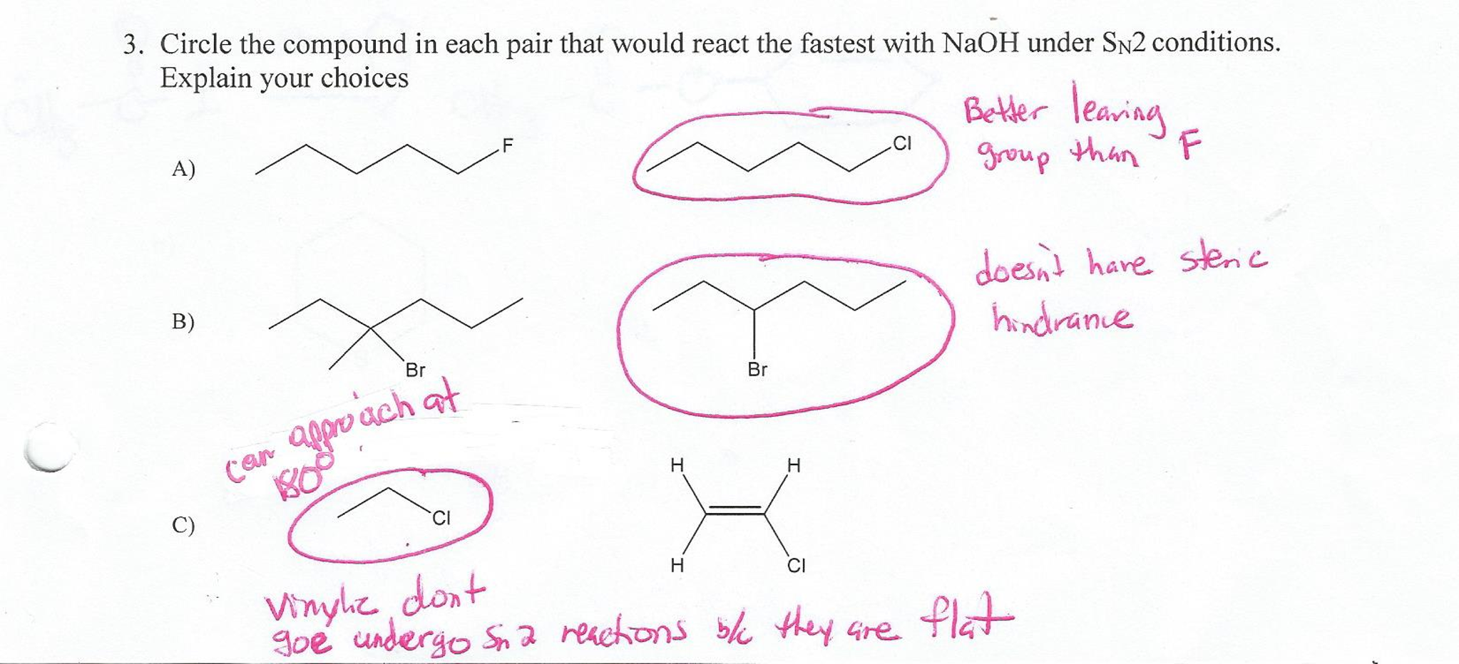 Solved Circle the compound in each pair that would react the | Chegg.com