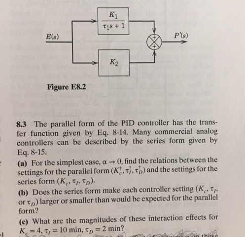 Solved E(s) P(s) Figure E8.2 8.3 The parallel form of the | Chegg.com