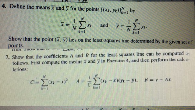Solved 4. Define the means x and y for the points (자, yhel | Chegg.com