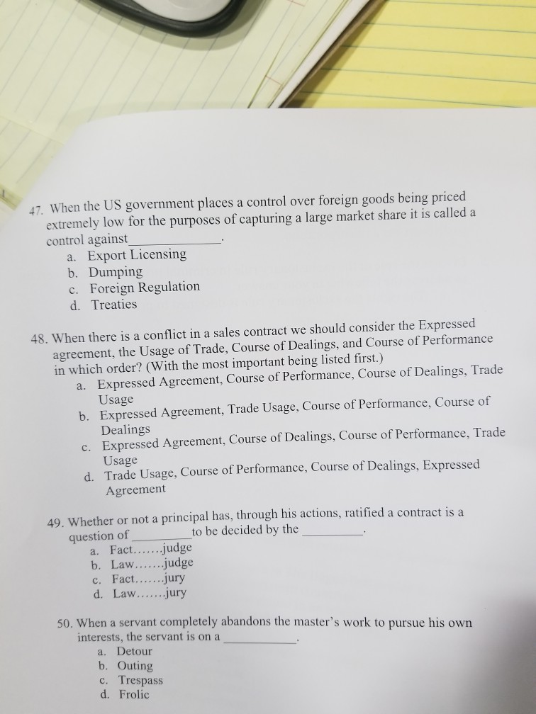 Solved 47. When the US government places a control over | Chegg.com