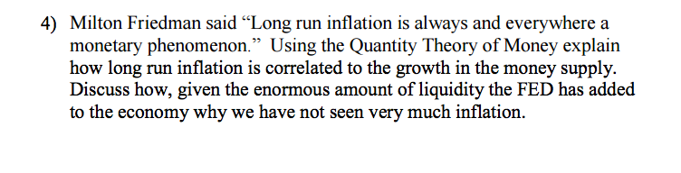 Solved Milton Friedman said ldquo Long run inflation is | Chegg.com
