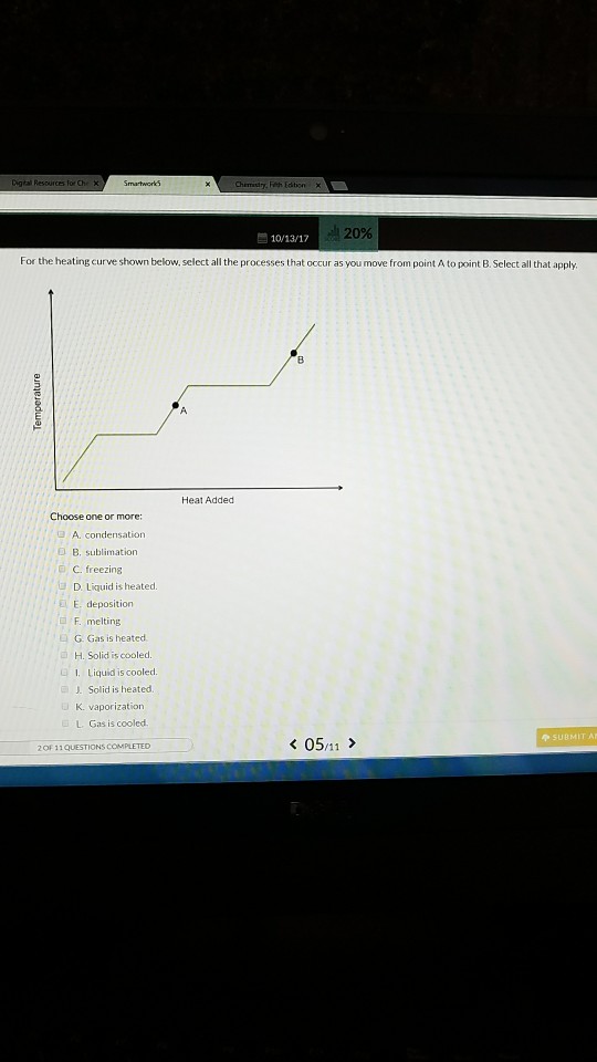 Solved 10/13/17 20% For the heating curve shown below,select | Chegg.com