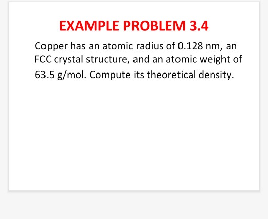 Solved EXAMPLE PROBLEM 3.2 . Computation of the Atomic | Chegg.com