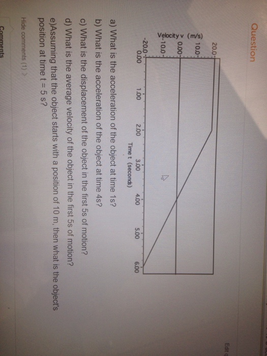 Solved What Is The Acceleration Of The Object At Time 1st