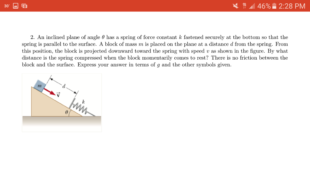 Solved An inclined plane of angle theta has a spring of | Chegg.com