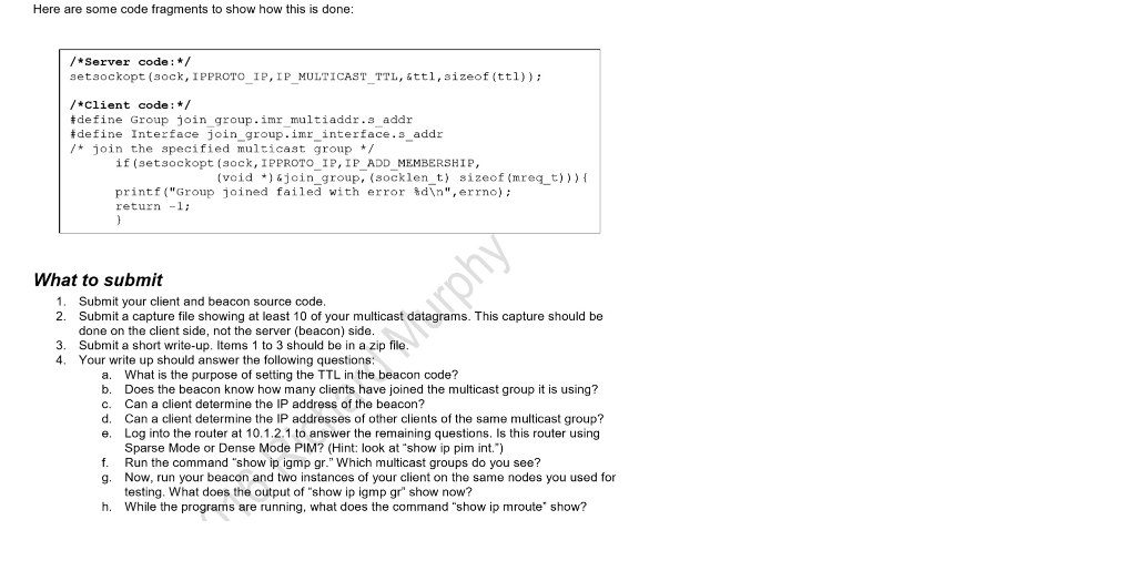 IPv4 Multicasting For this project you will write | Chegg.com