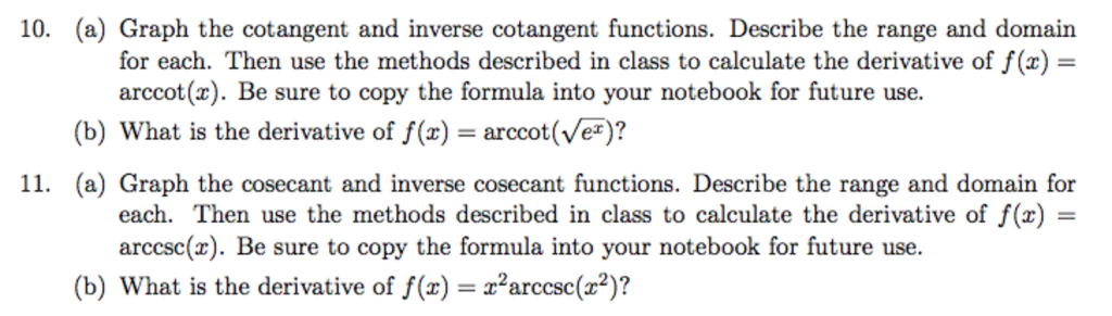 Solved (a) Graph the cotangent and inverse cotangent | Chegg.com