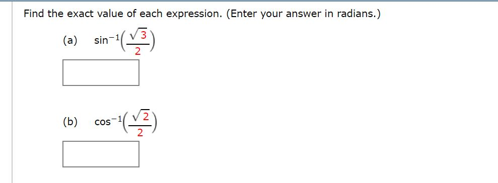 Solved Find the exact value of each expression. (Enter your | Chegg.com