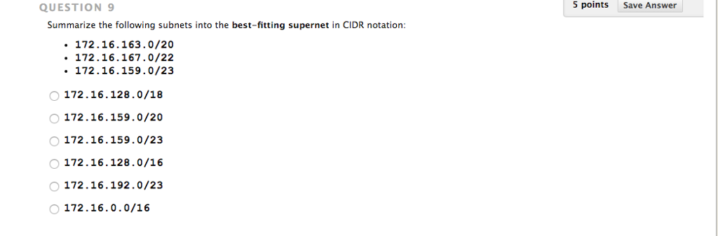 Solved Summarize the following subnets into the best-fitting | Chegg.com