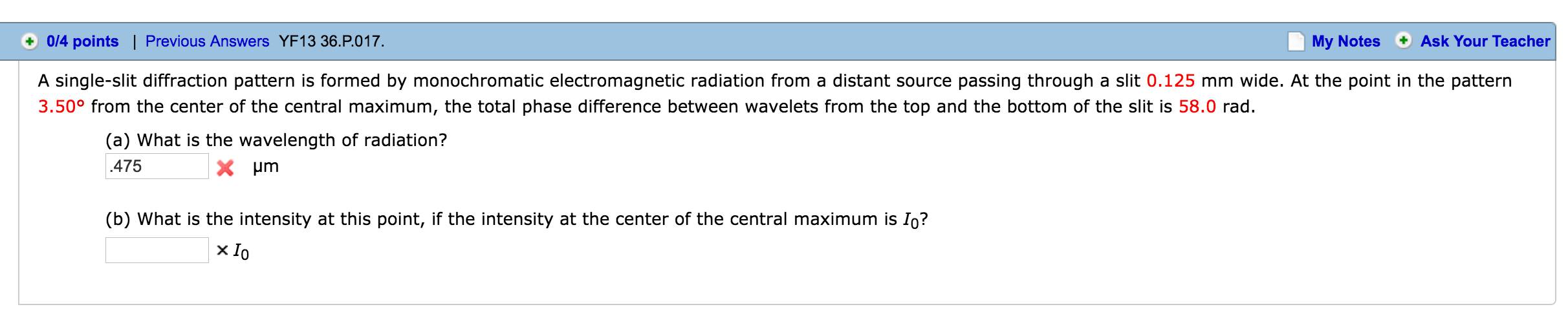 Solved A single-slit diffraction pattern is formed by | Chegg.com