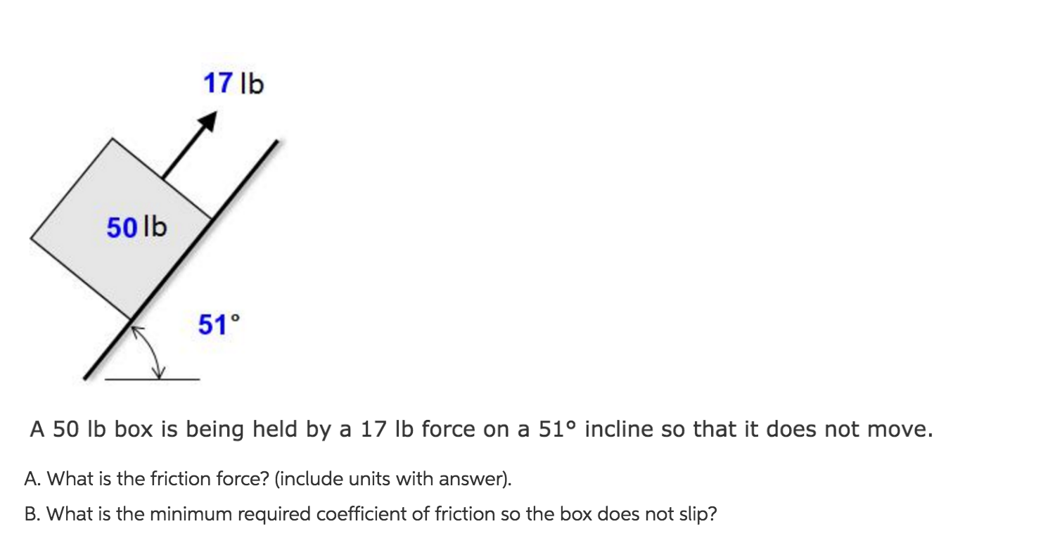 Solved A 50 lb box is being held by a 17 lb force on a 51 | Chegg.com
