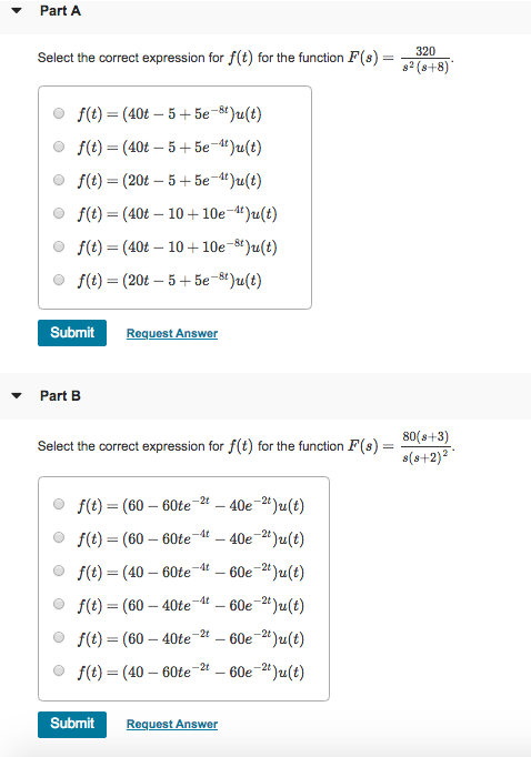 Solved Part A Select the correct expression for f(t) for the | Chegg.com