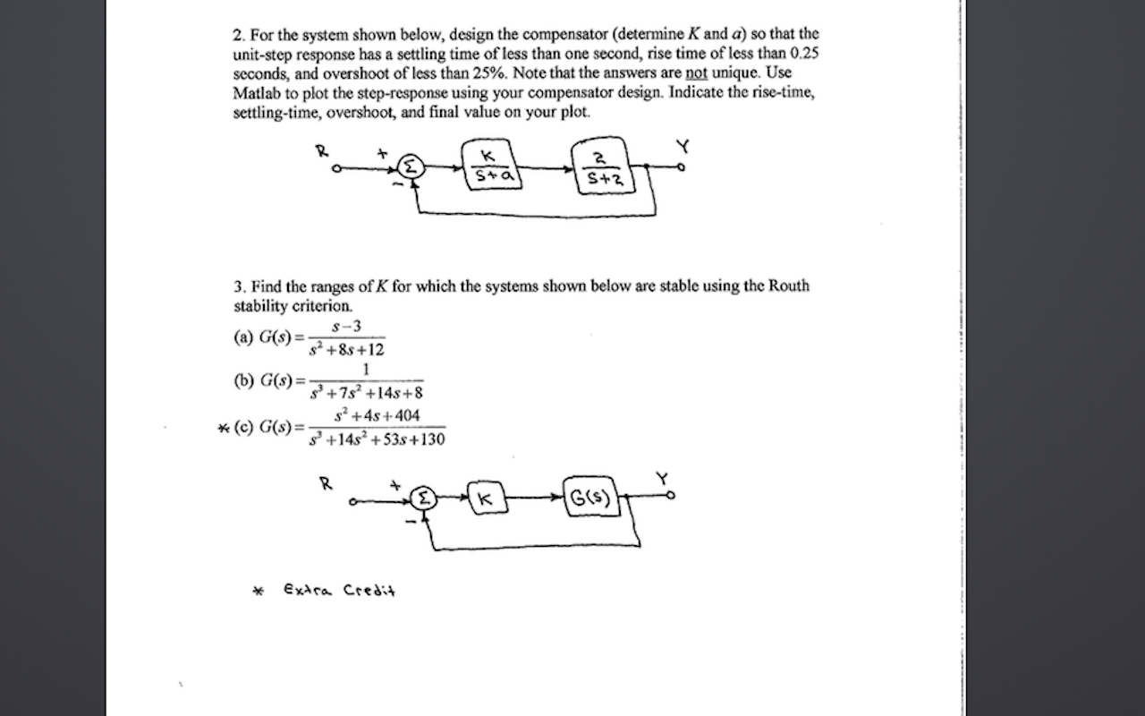 Solved 2. For the system shown below, design the compensator | Chegg.com