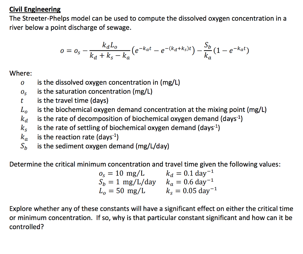 Solved Civil Engineerin The Streeter-Phelps model can be | Chegg.com