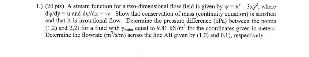 Solved A stream function for a two-dimensional flow field is | Chegg.com