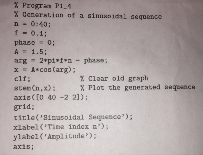 Solved Program P1.4 Generation of a sinusoidal sequence n | Chegg.com