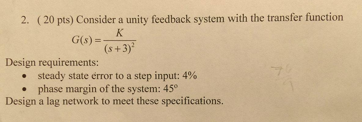 Solved Consider a unity feedback system with the transfer | Chegg.com
