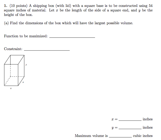 Solved 1. (10 points) A shipping box (with lid) with a | Chegg.com