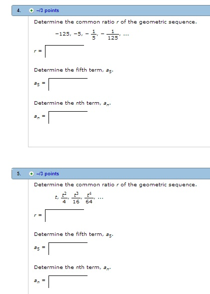 Solved -/3 points Determine the common ratio r of the | Chegg.com Solved -/3 points Determine the common ratio r of the | Chegg.com