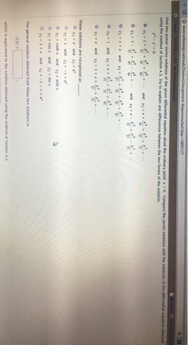 Solved Find two power series solutions of the given | Chegg.com