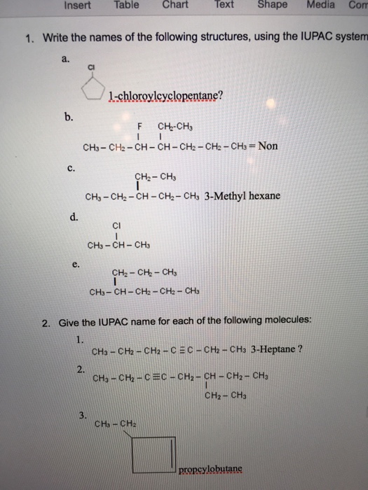 Solved Write the names of the following structures, using | Chegg.com