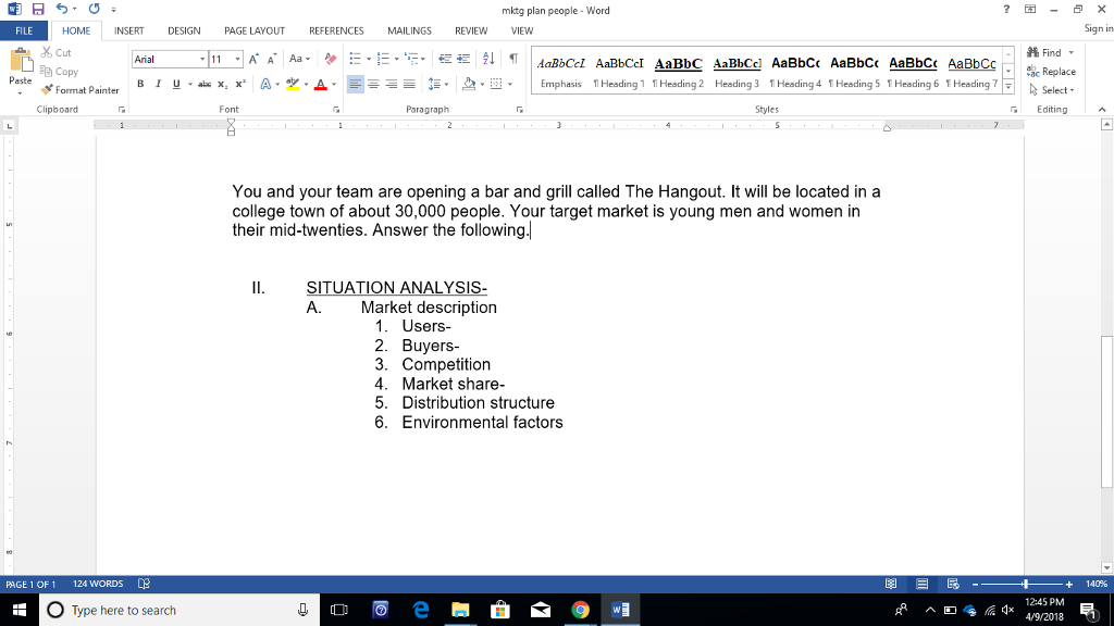 Solved mktg plan people - Word FILE HOME INSERT DESIGN PAGE | Chegg.com