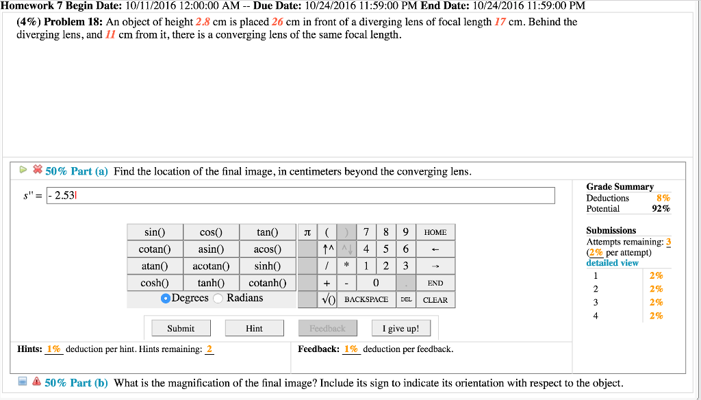 Solved An object of height 2.8 cm is placed 26 cm in front | Chegg.com