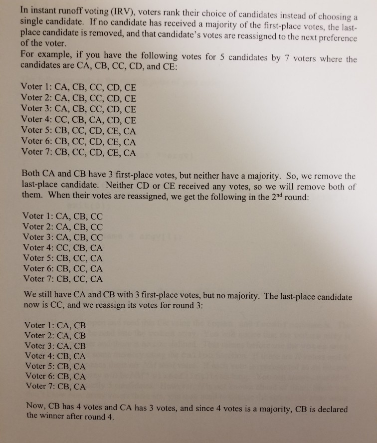 Solved In instant runoff voting ( single candidate. If no | Chegg.com