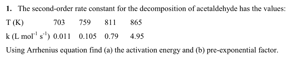 Solved 1. The second-order rate constant for the | Chegg.com