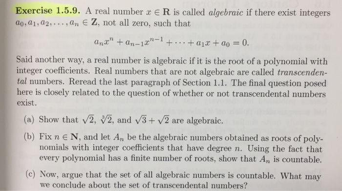 Solved A real number x epsilon R is called algebraic if | Chegg.com