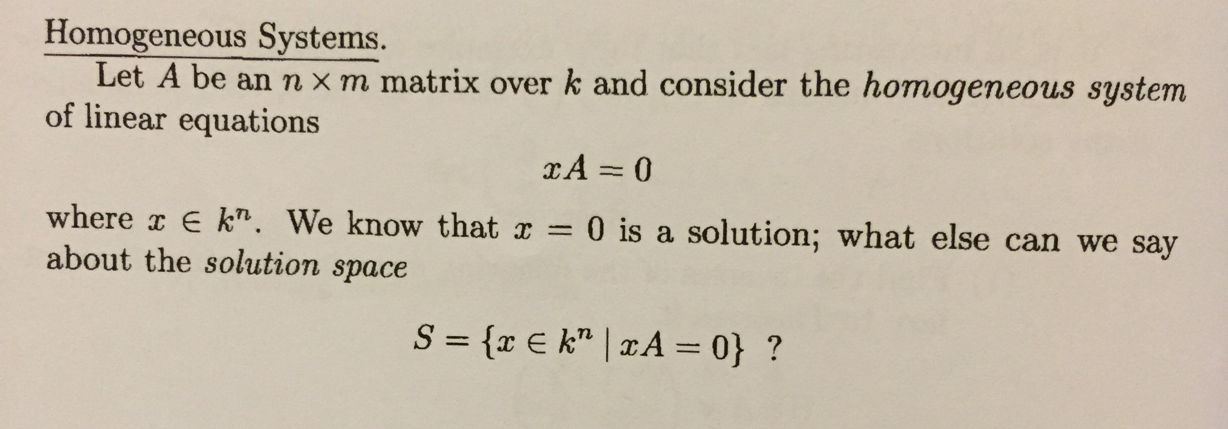 Solved Homogeneous Systems. Let A be an n X m matrix over k | Chegg.com