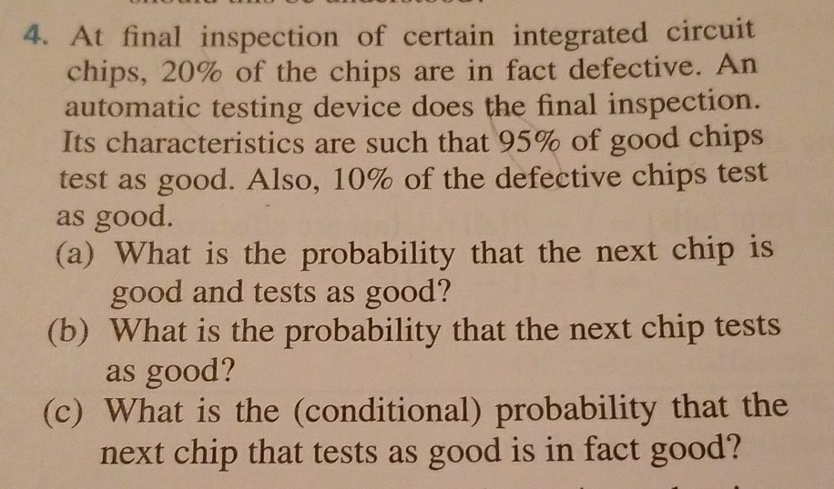 Solved 4. At final inspection of certain integrated circuit | Chegg.com