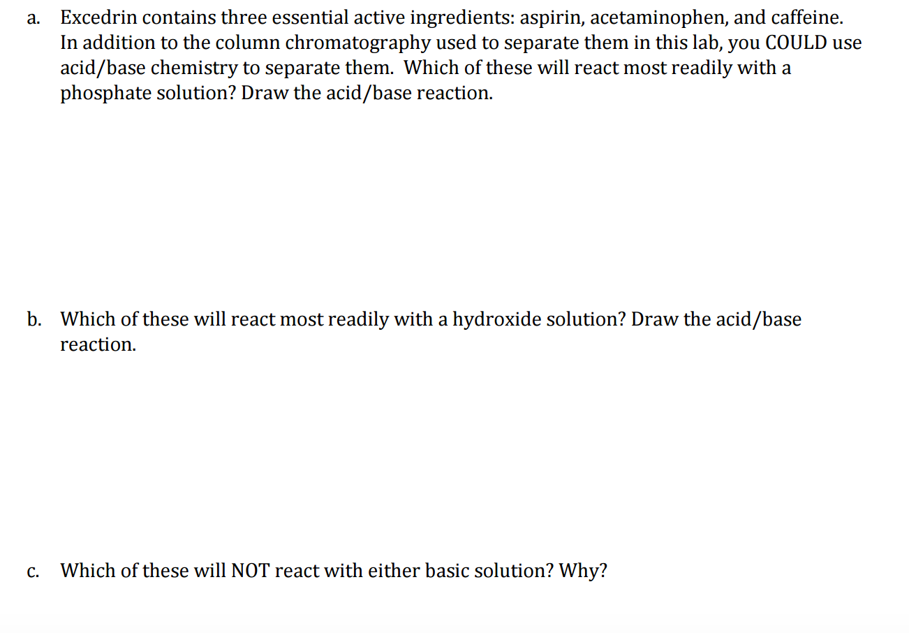 Solved Excedrin contains three essential active ingredients: | Chegg.com